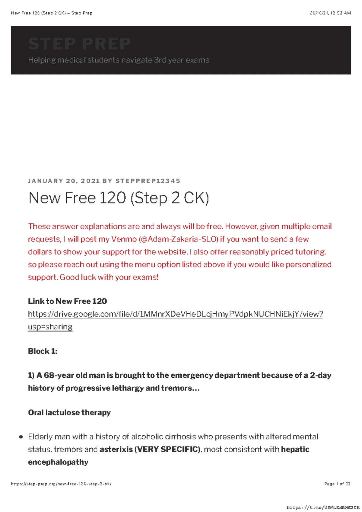 Old Free 120 - Step 2 CK Practice Questions Explanations & Insights - Studocu