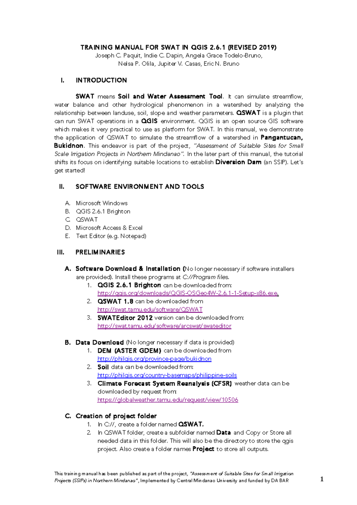 Training Manual for SWAT in QGIS - This training manual has been ...