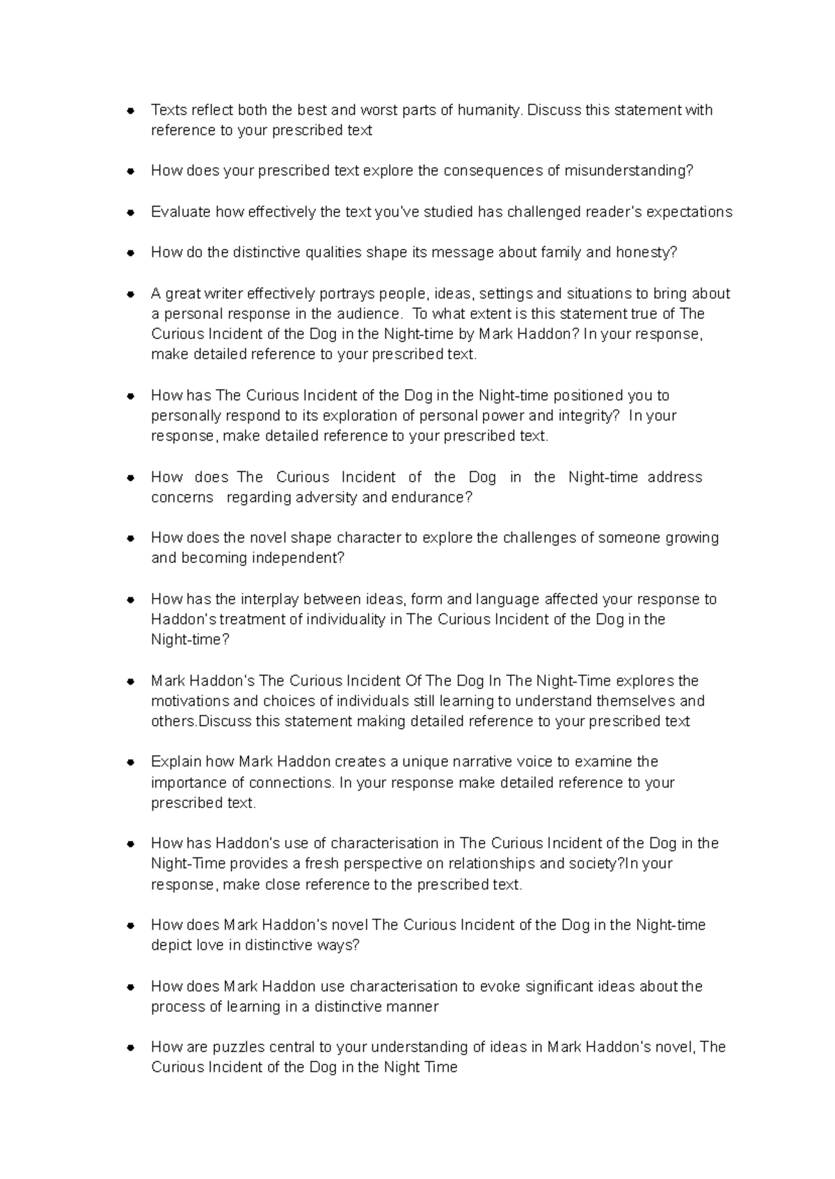 Mod B Essay Notes: Exploring Humanity in "The Curious Incident of the ...