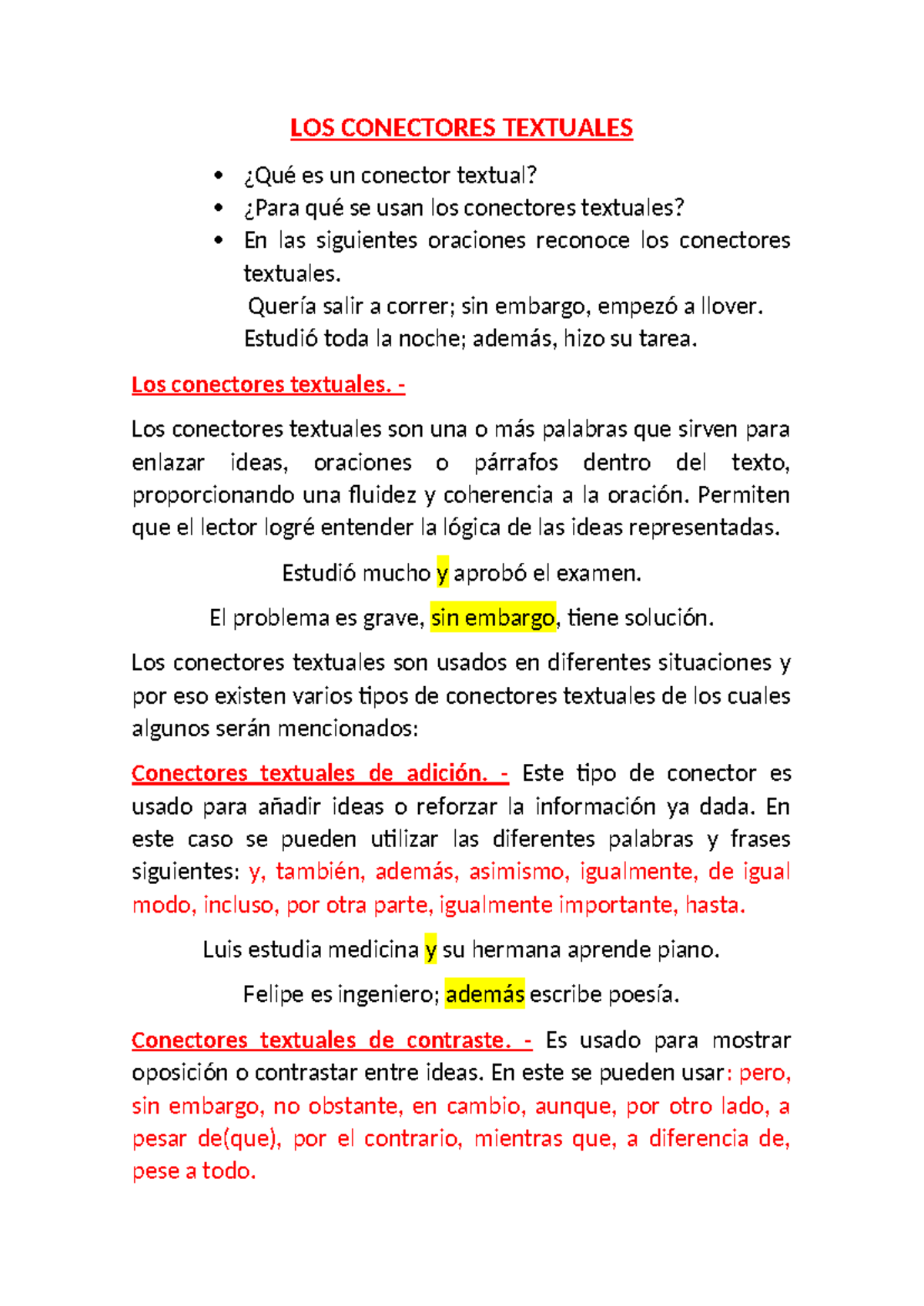 Los Conectores Textuales Tipos Y Ejercicios Prácticos Studocu