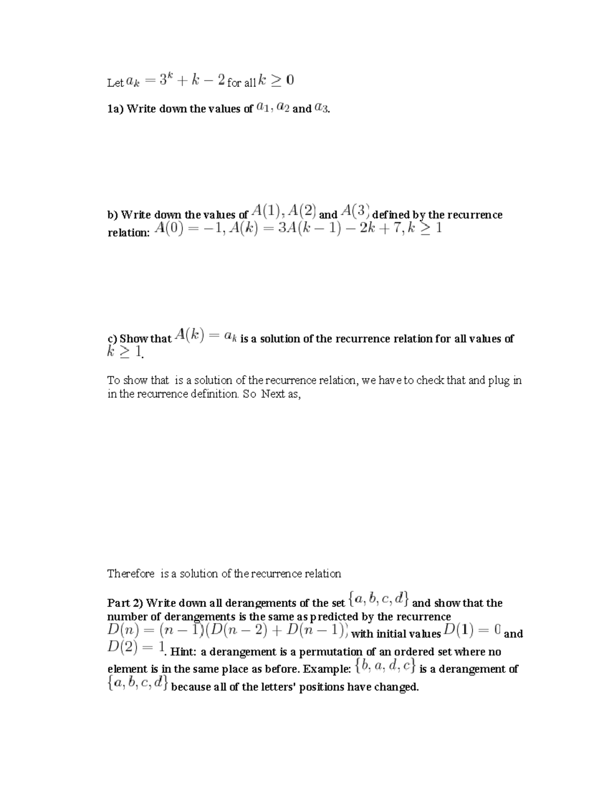 Discrete Math written assignment unit 5 - Let for all 1a) Write down ...