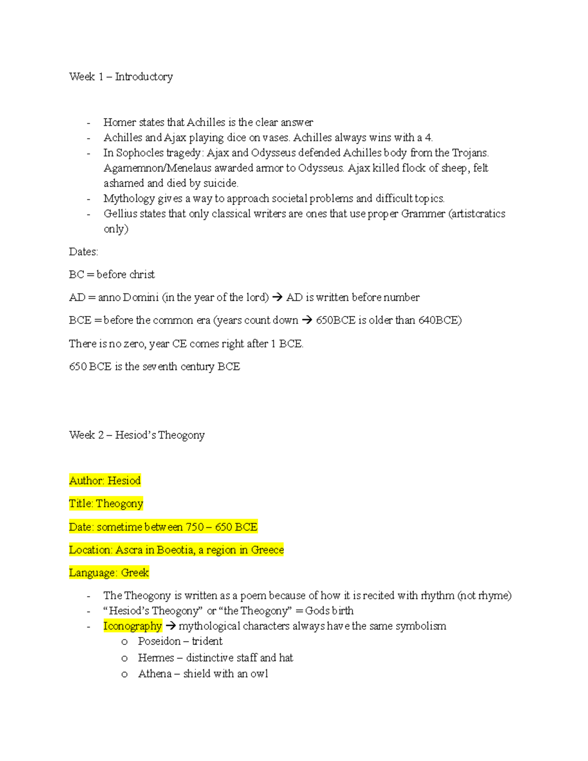 Semester 1 Notes: Greek Mythology and Tragedy Overview - Studocu