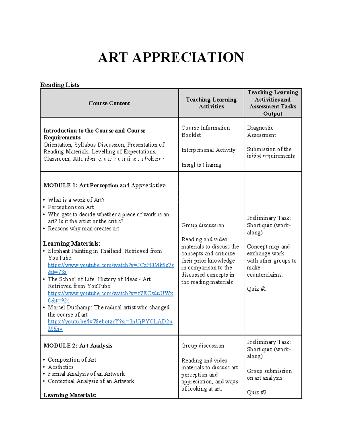 GED0106: Art Appreciation Course Overview and Module Insights - Studocu