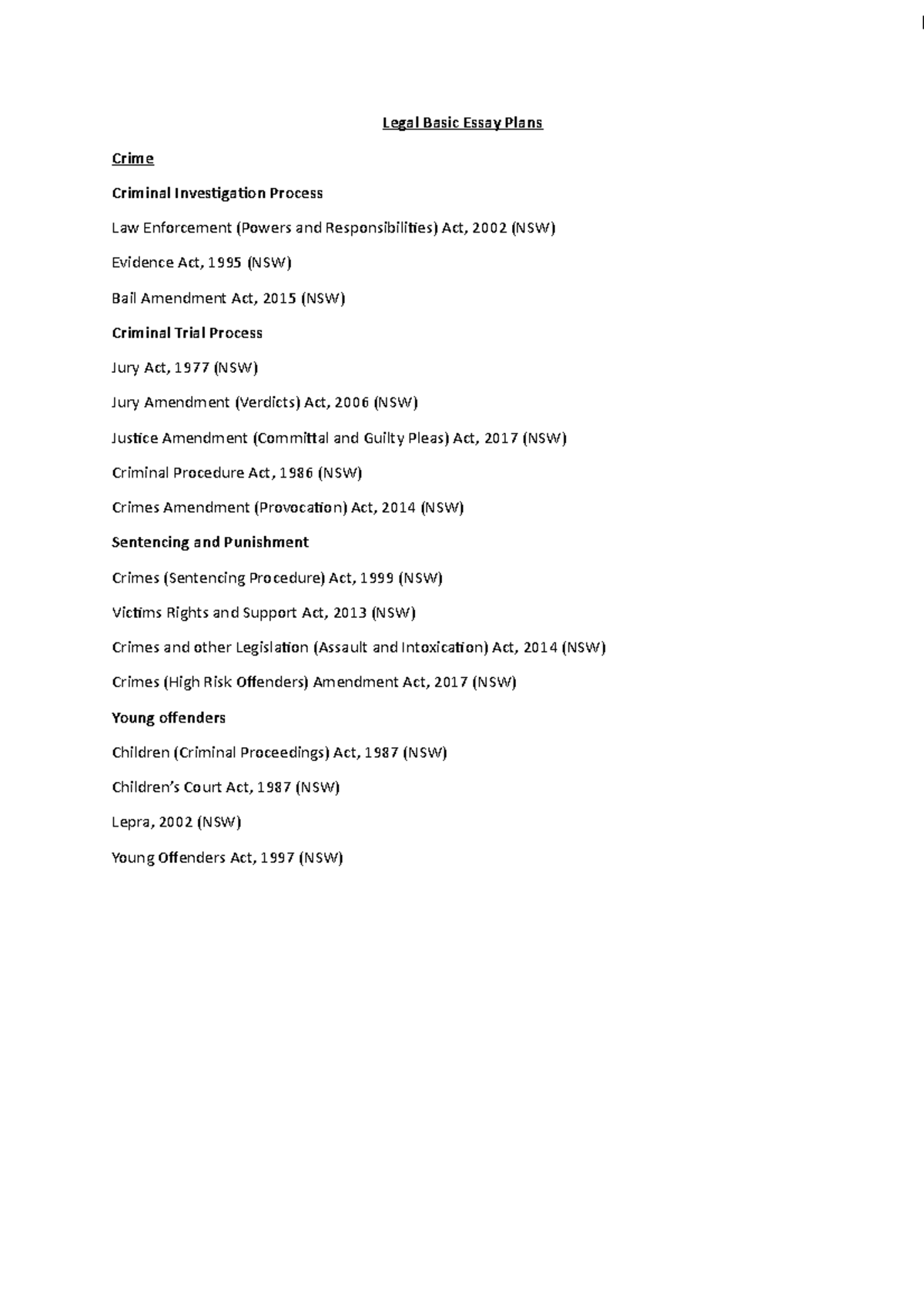 Basic Essay Plan - Legal Basic Essay Plans Crime Criminal Investigation ...