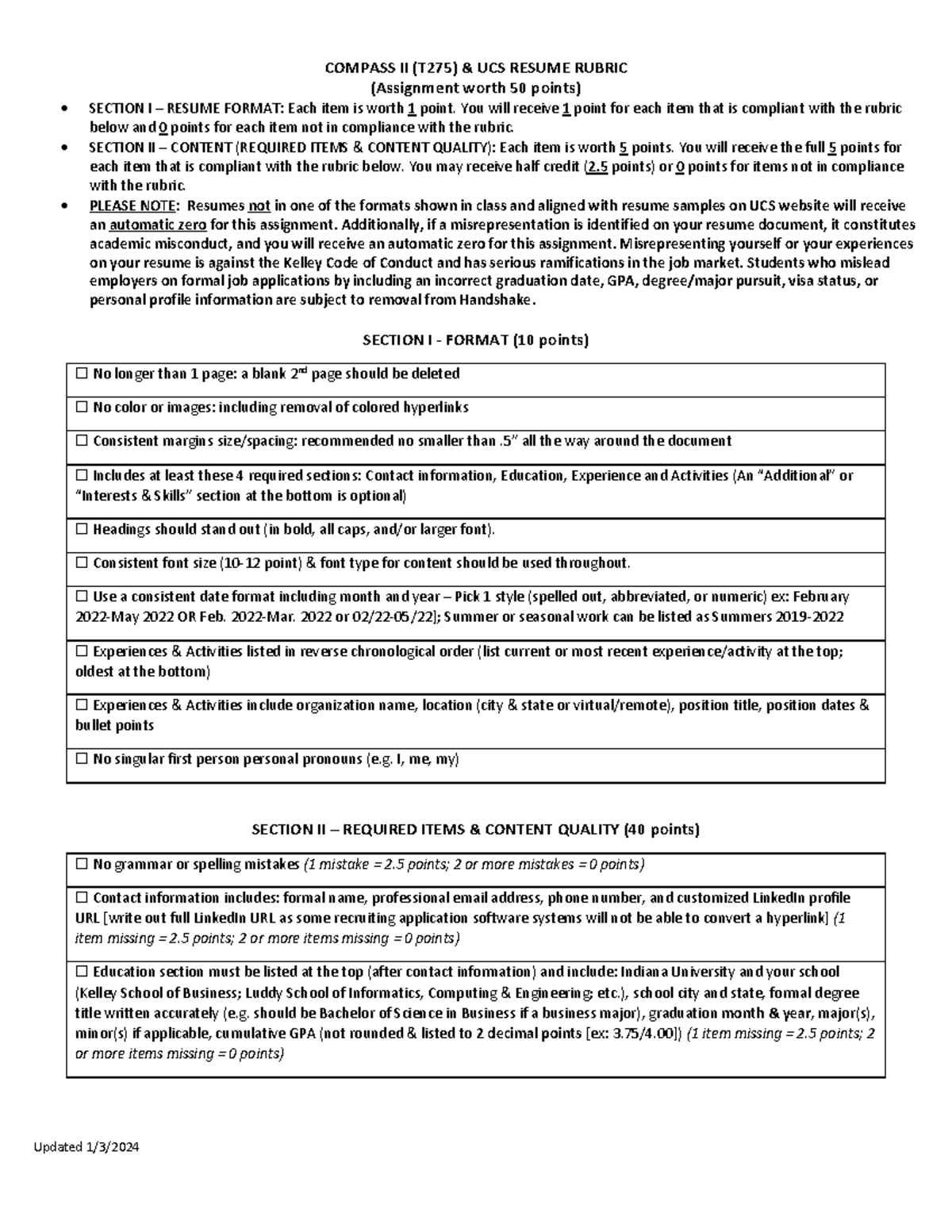 Rubric Resume Rubric - revised January 2024 - COMPASS II (T275) & UCS ...