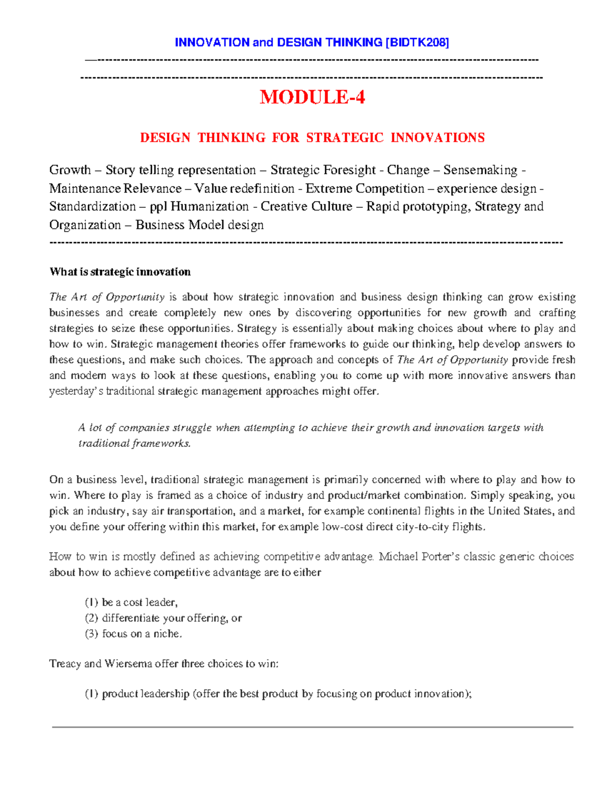 IDT Module 4 Final Exam Notes: Strategic Innovations & Design Thinking ...