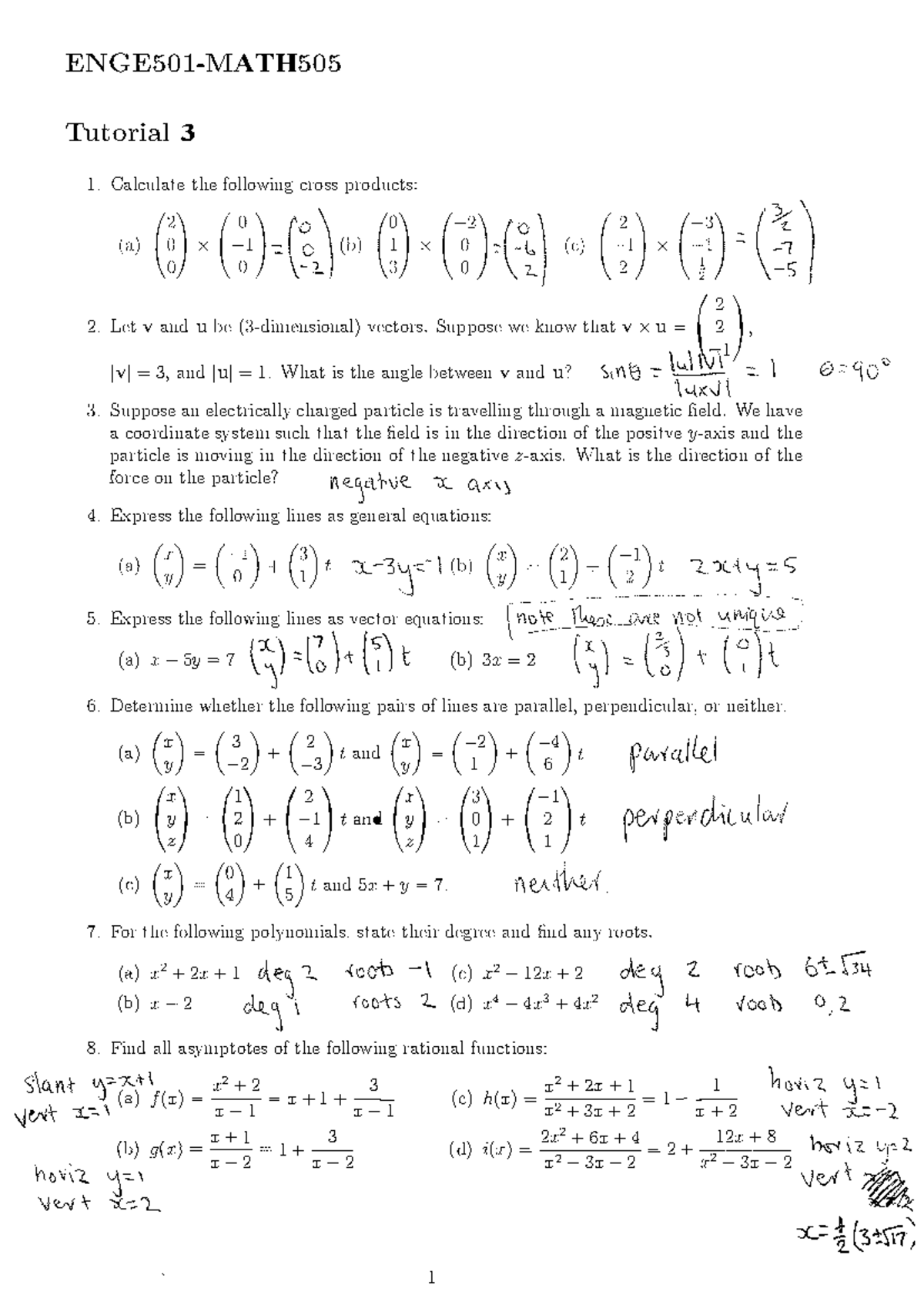 Tutorial 3 Answers - ENGE501-MATH 505 Tutorial 3 Calculate the ...