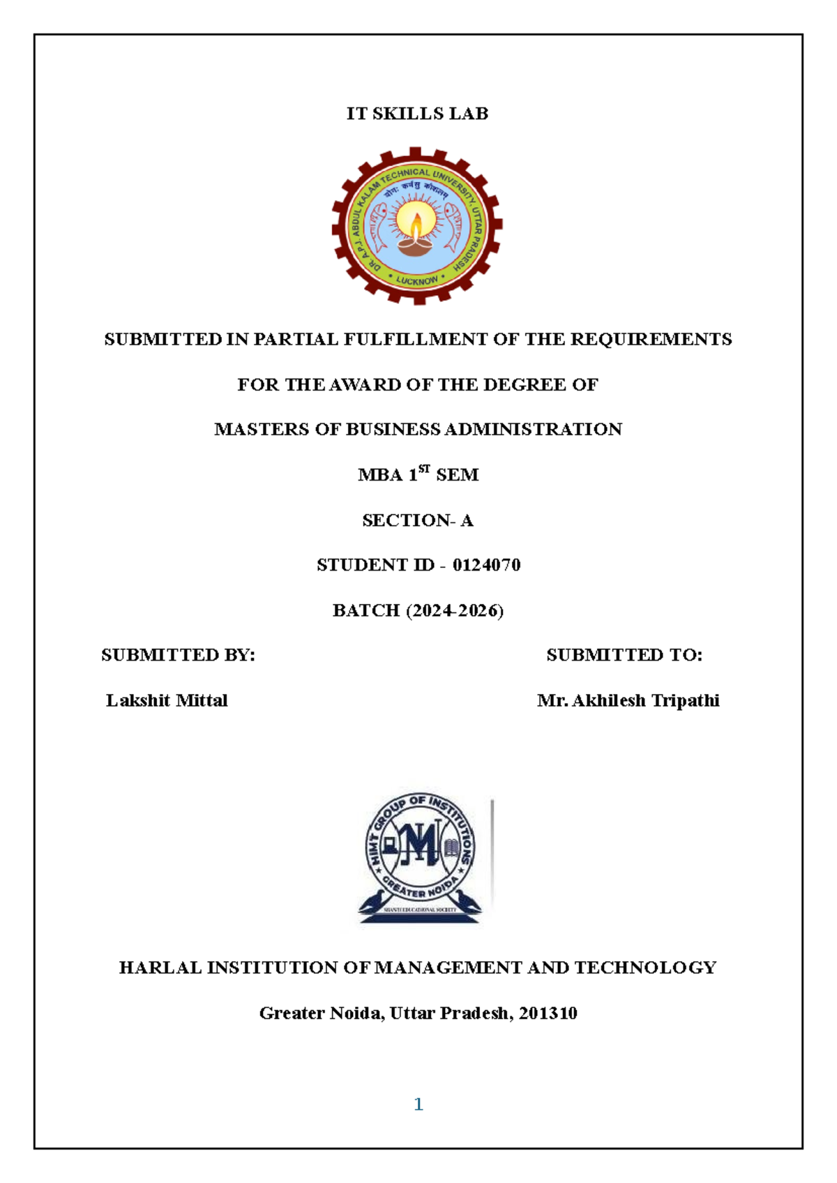 IT LAB SKILLS: MS Excel Overview and Applications - MBA 1st Sem - Studocu