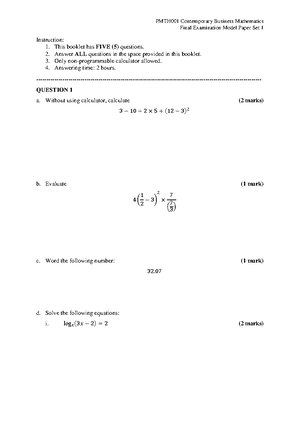 PMTH003 - C1 - mathematics for foundation inarts - 1: MCT: mean, median ...