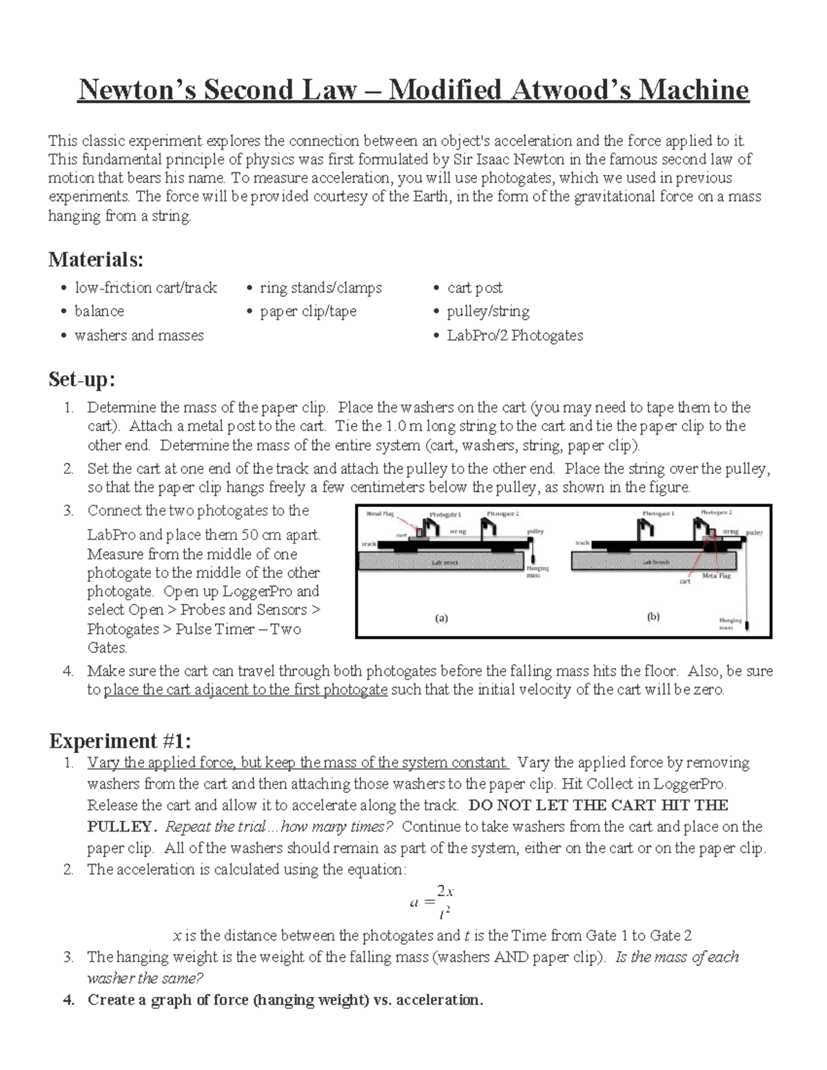 LAB Second Law - Newton’s Second Law – Modified Atwood’s Machine This ...