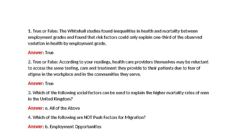 Graded Quiz Unit 3: Health Inequalities and Sociological Perspectives ...