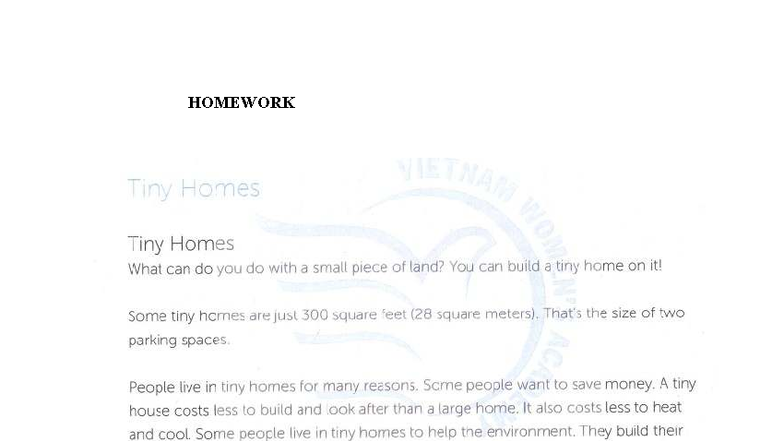 Homework 12345: Tiny Homes Exercises and Summary Guide - Studocu