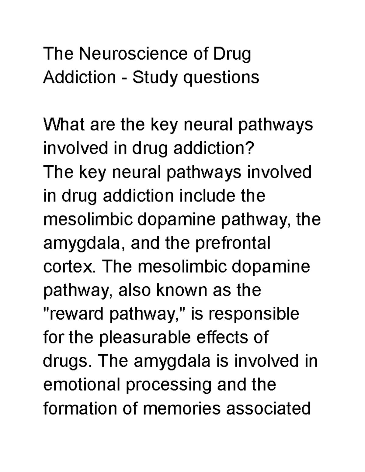 The Neuroscience of Drug Addiction - Study questions - Google Docs ...