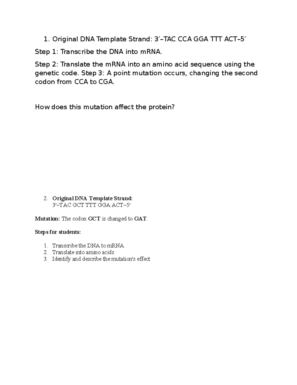 DNA Transcription & Translation: Mutation Impact Analysis Activity ...