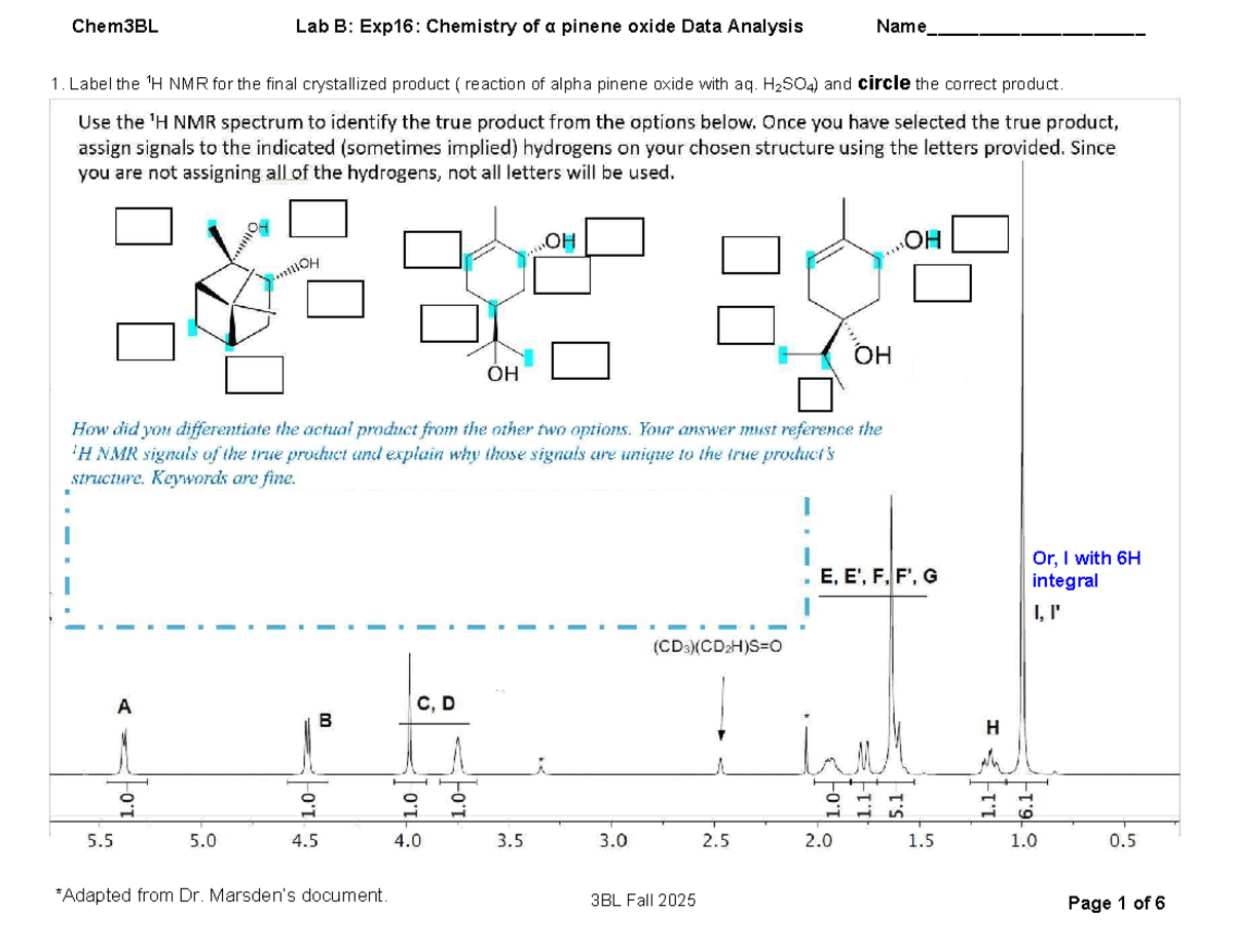 Chem3BL Lab B: Exp16 Data Analysis on α-Pinene Oxide Reactions - Studocu