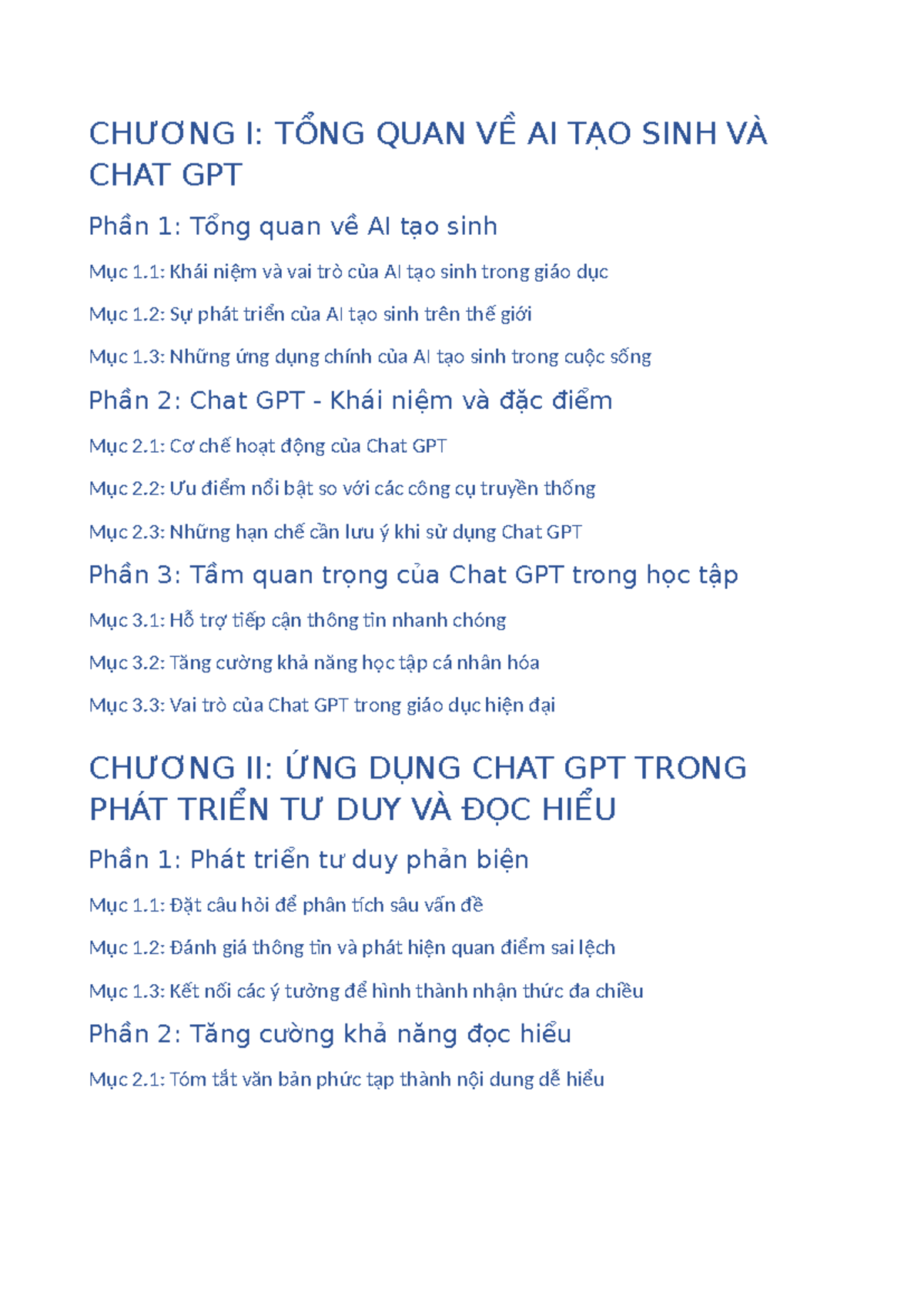 Tổng Quan Về AI Tạo Sinh Và Chat GPT - CHƯƠNG I - Studocu