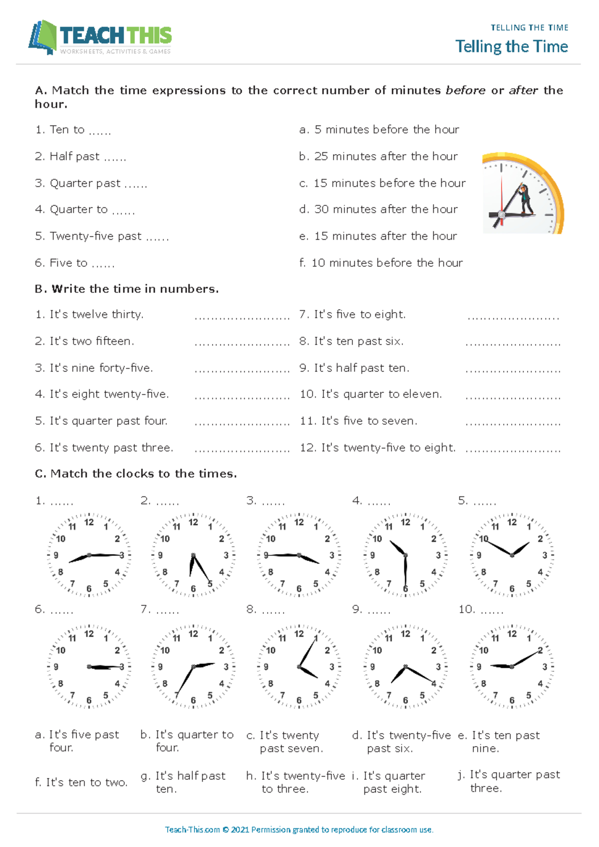Telling the Time: Interactive Worksheet for Practice - Studocu