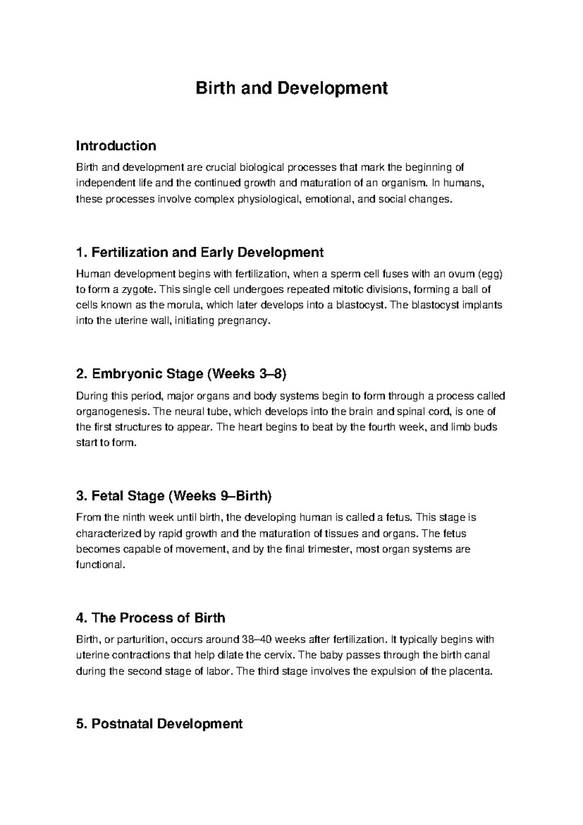 Biology 101: Birth and Development Overview and Stages - Studocu