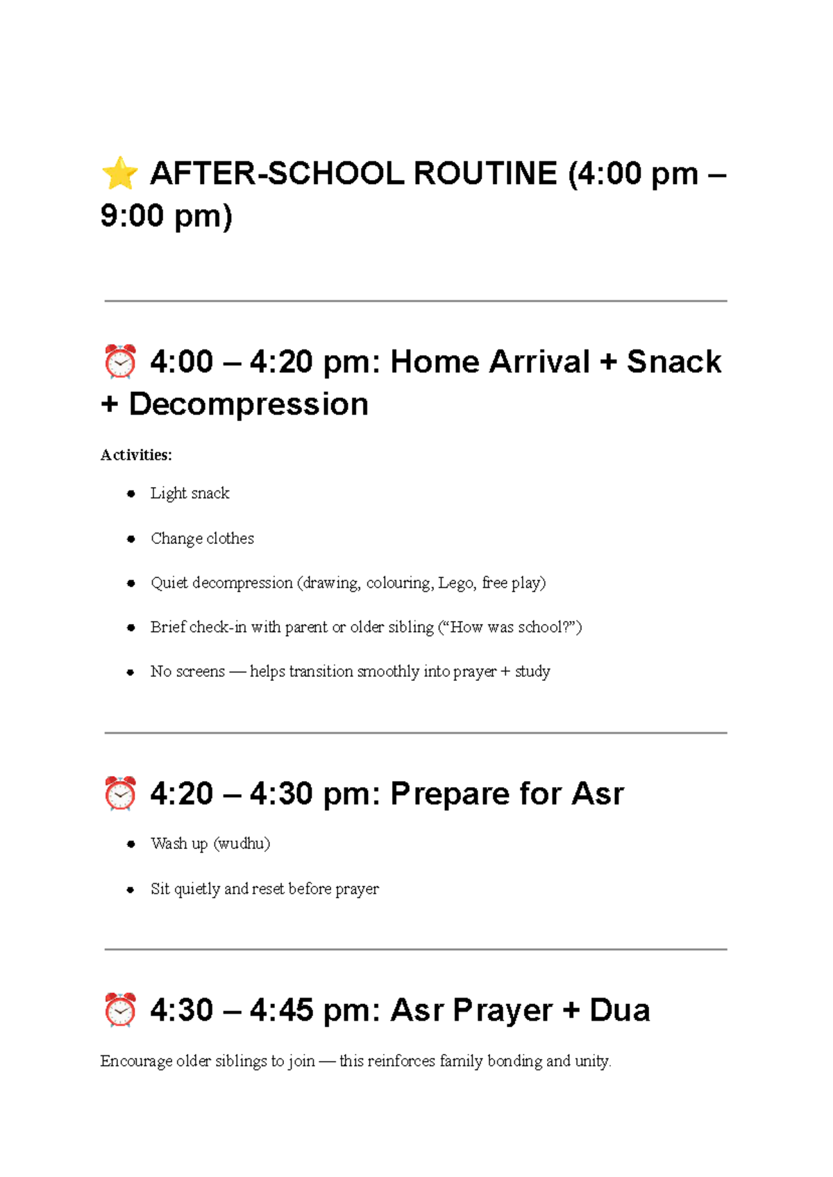 ⭐ After-School Routine (4:00 pm - 9:00 pm) for Family Bonding - Studocu