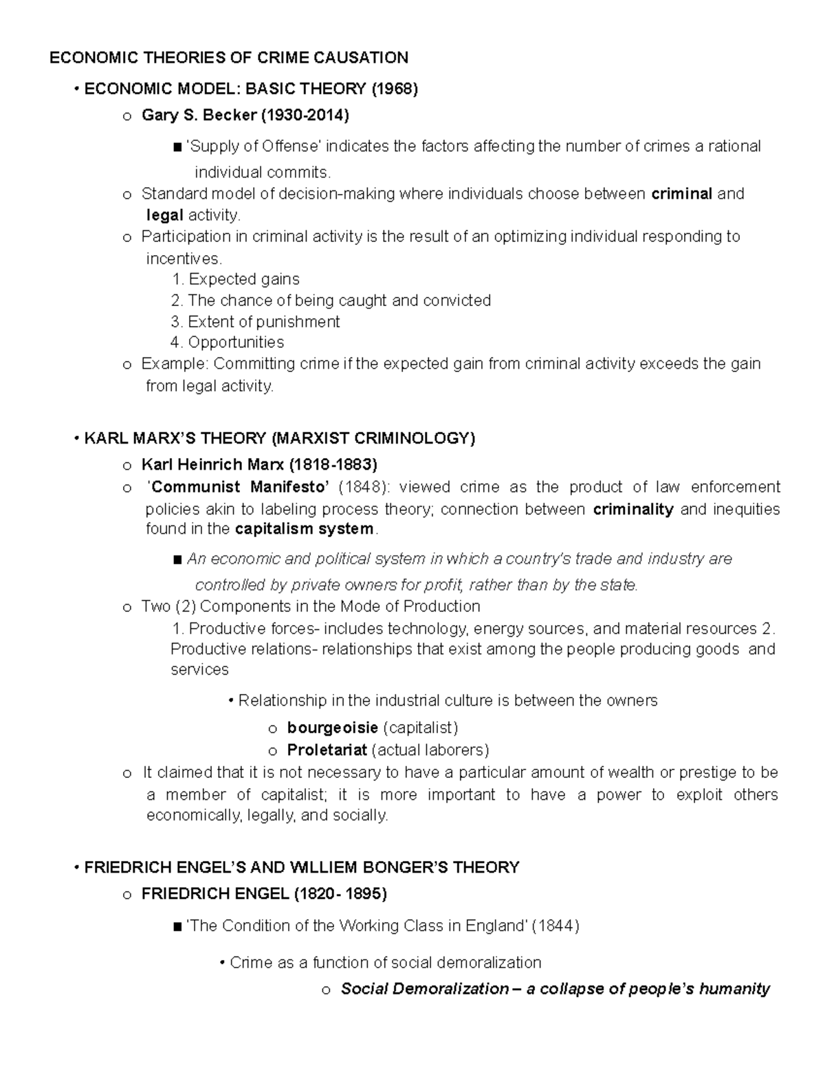 Economic Theories of Crime Causation: Key Concepts and Models - Studocu