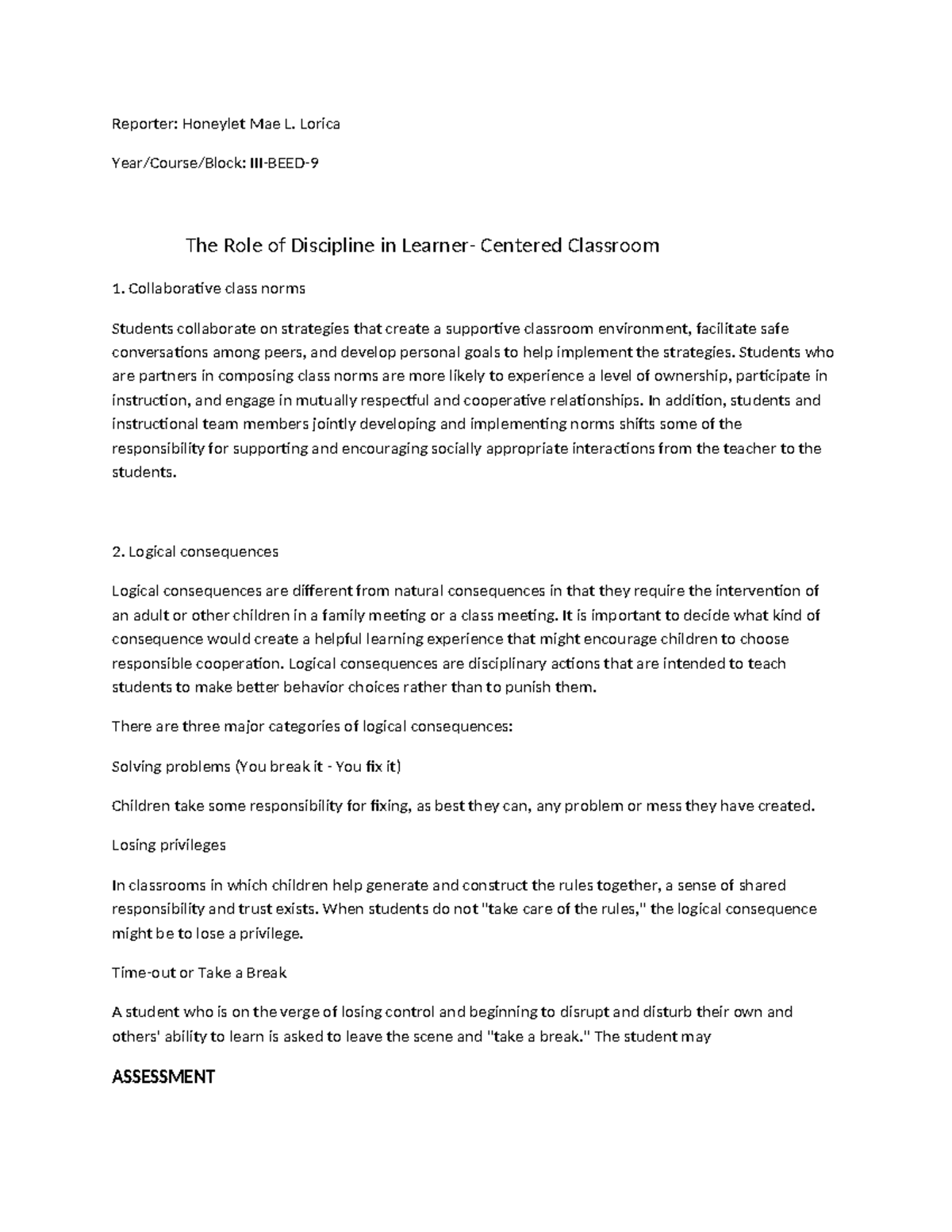 The Role of Discipline in Learner-Centered Classroom (EDU 101) - Studocu