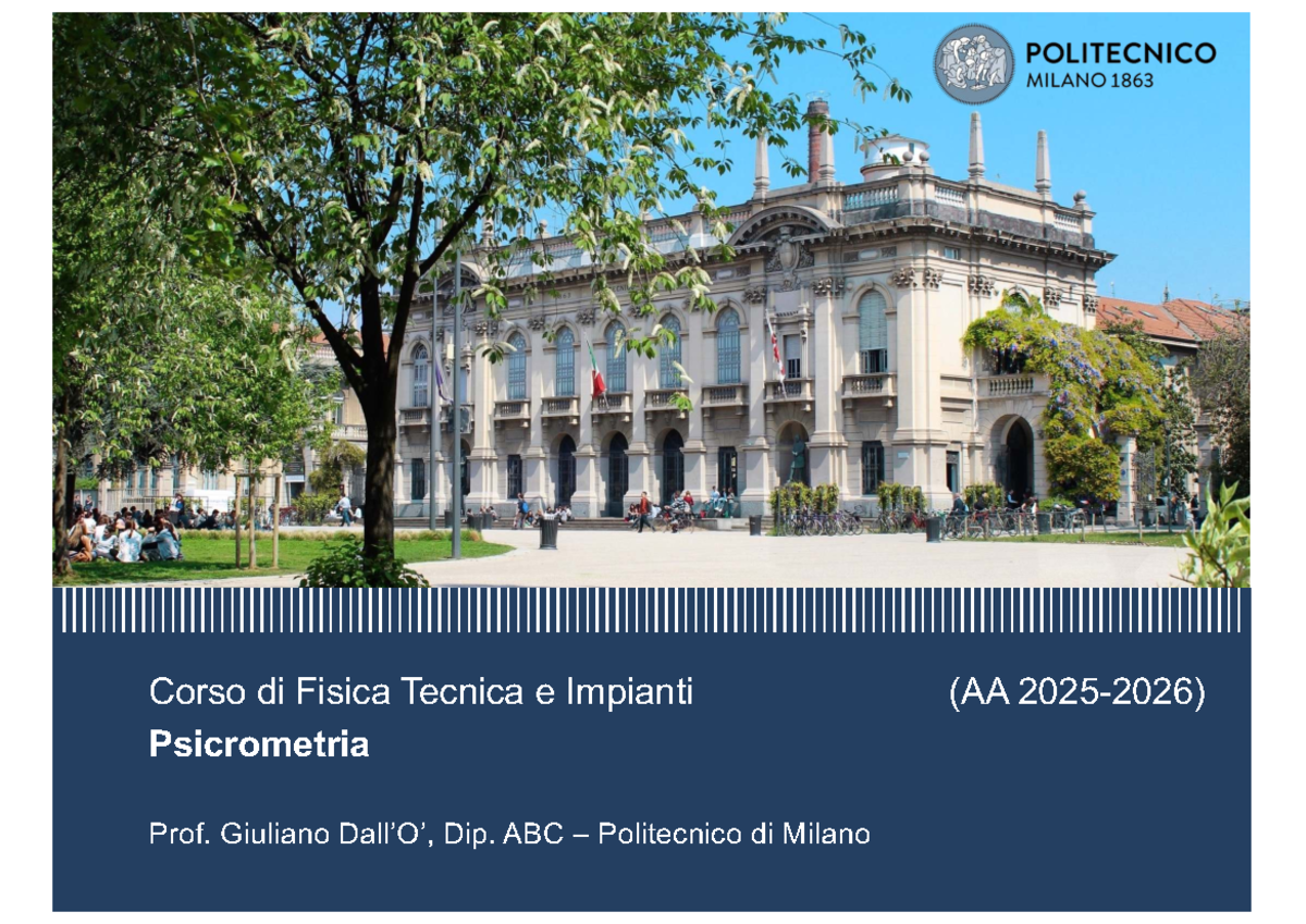 Psicrometria: Introduzione e Applicazioni - Corso ABC 2025 - Studocu