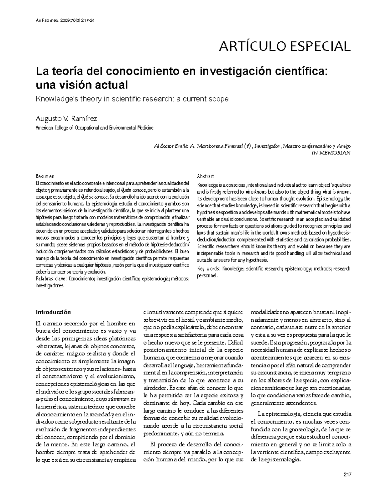 Teoría del Conocimiento en Investigación Científica - An Fac Med - Studocu