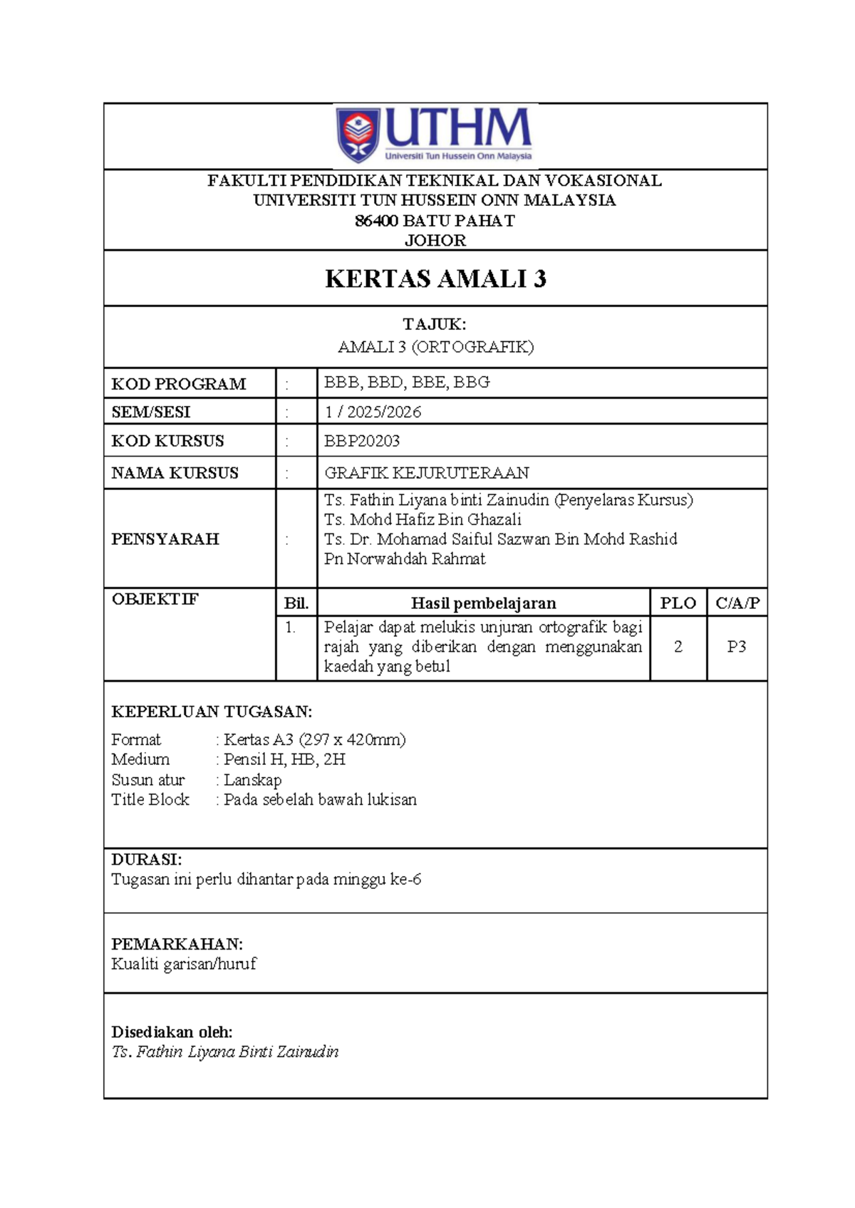 Amali 3: Ortografik Drawing - BBP20203 AutoCAD Guide - Studocu