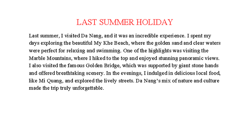 LAST Summer Holiday: A Memorable Trip to Da Nang - Studocu