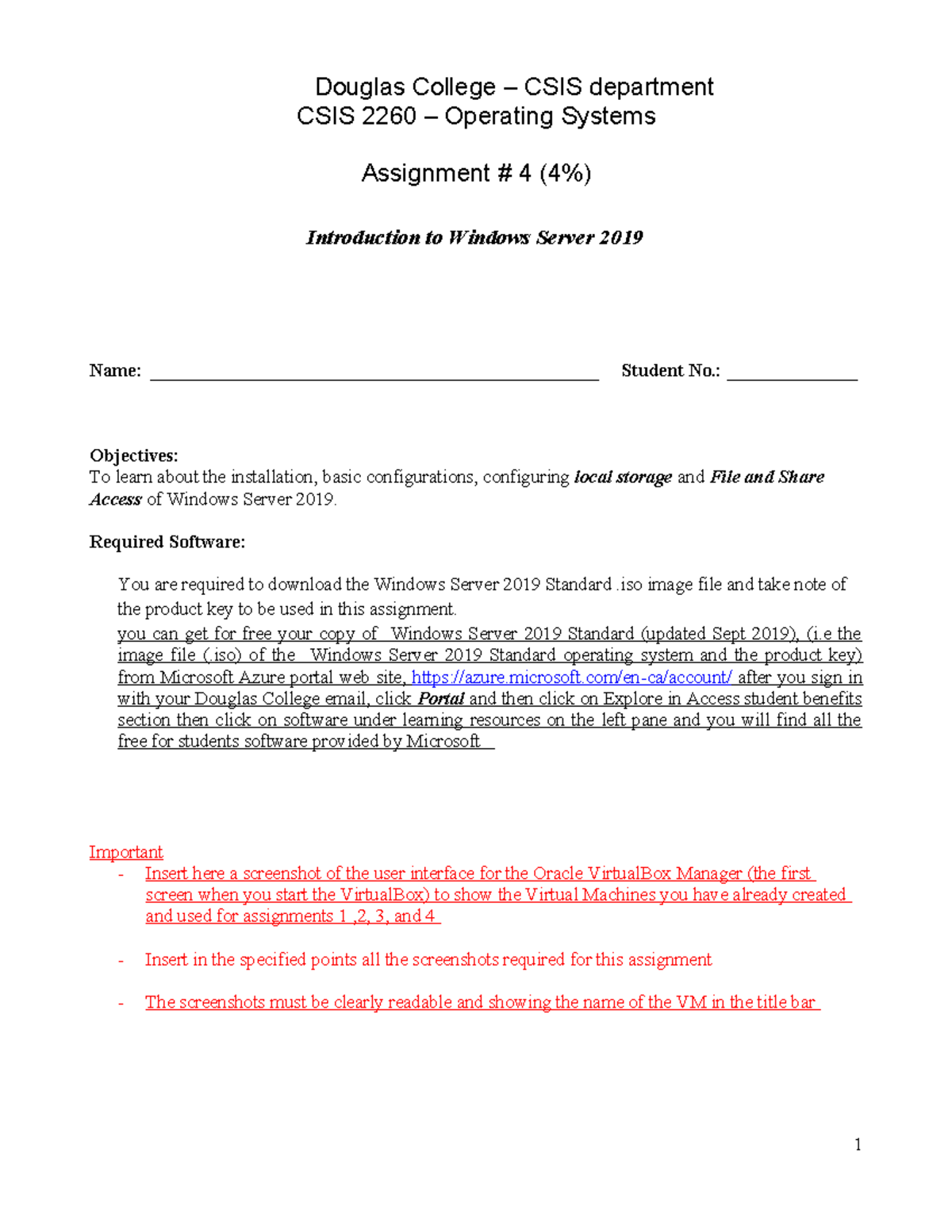 CSIS 2260 Operating Systems - Assignment #4 (Windows Server 2019) - Studocu