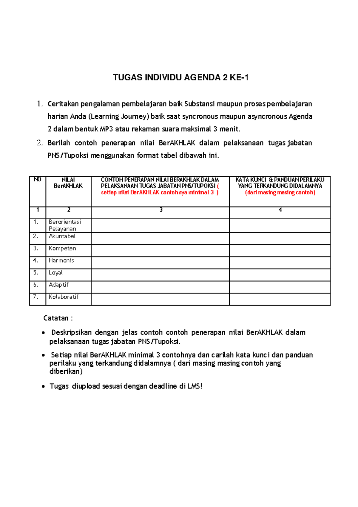 Tugas Individu Agenda 2: Penerapan Nilai BerAKHLAK Latsar 2025 - Studocu