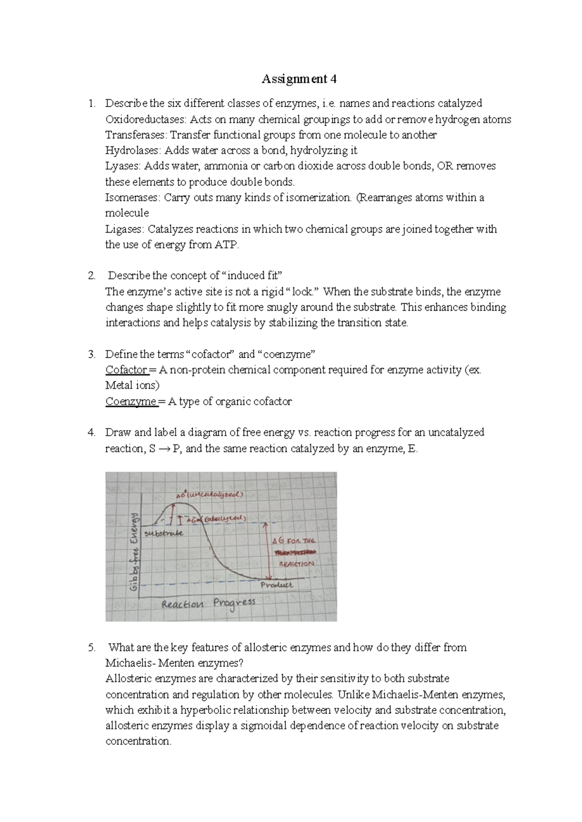 Assignment 4: Enzyme Classes, Kinetics, and Mechanisms - Studocu