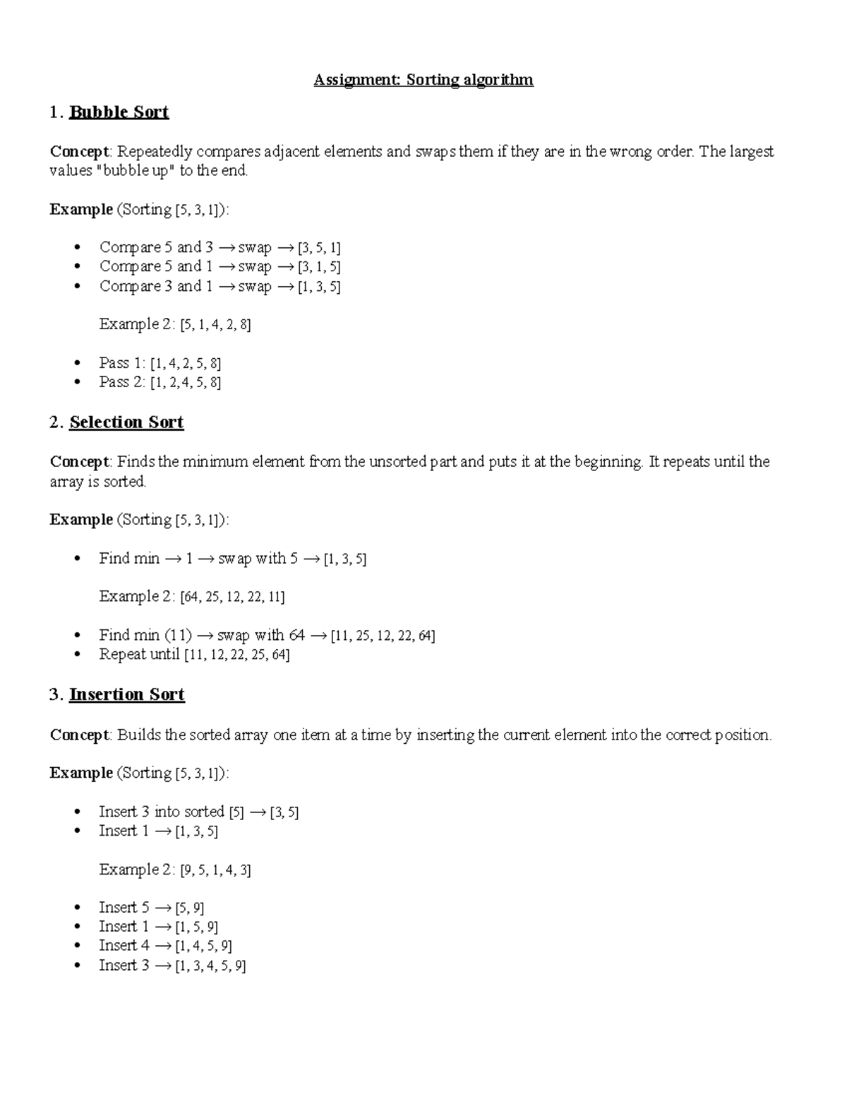 Assignment: Sorting Algorithms Overview and Concepts - Studocu
