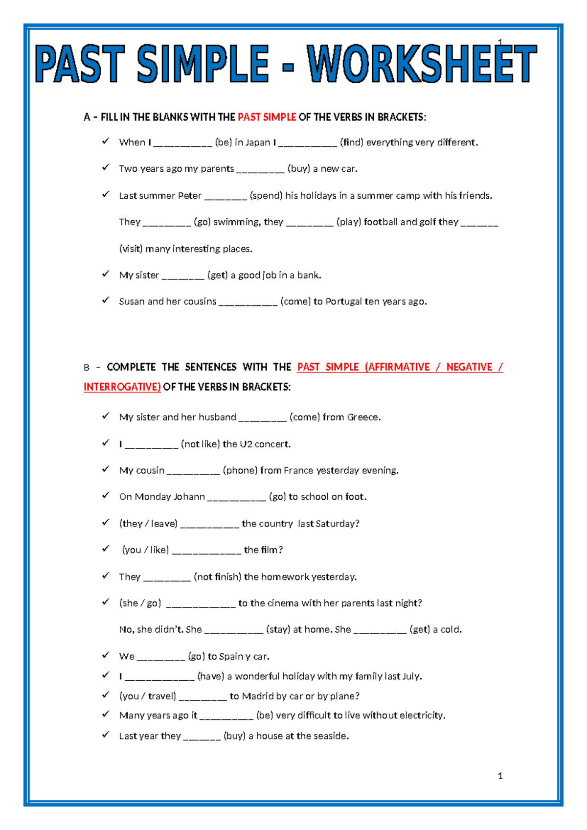 Past Simple Worksheet - Procvičování (1) - Studocu