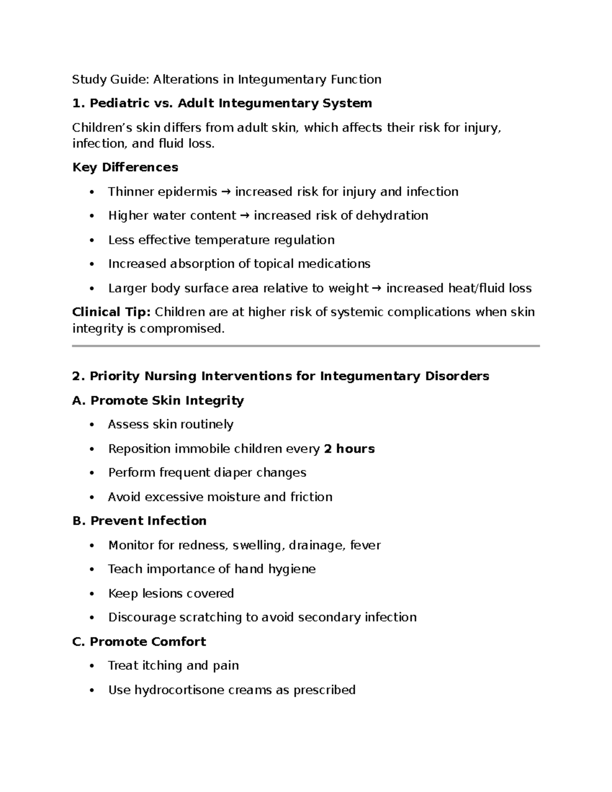 Chapter 30 Integumentary System Study Guide: Pediatric vs. Adult Care ...