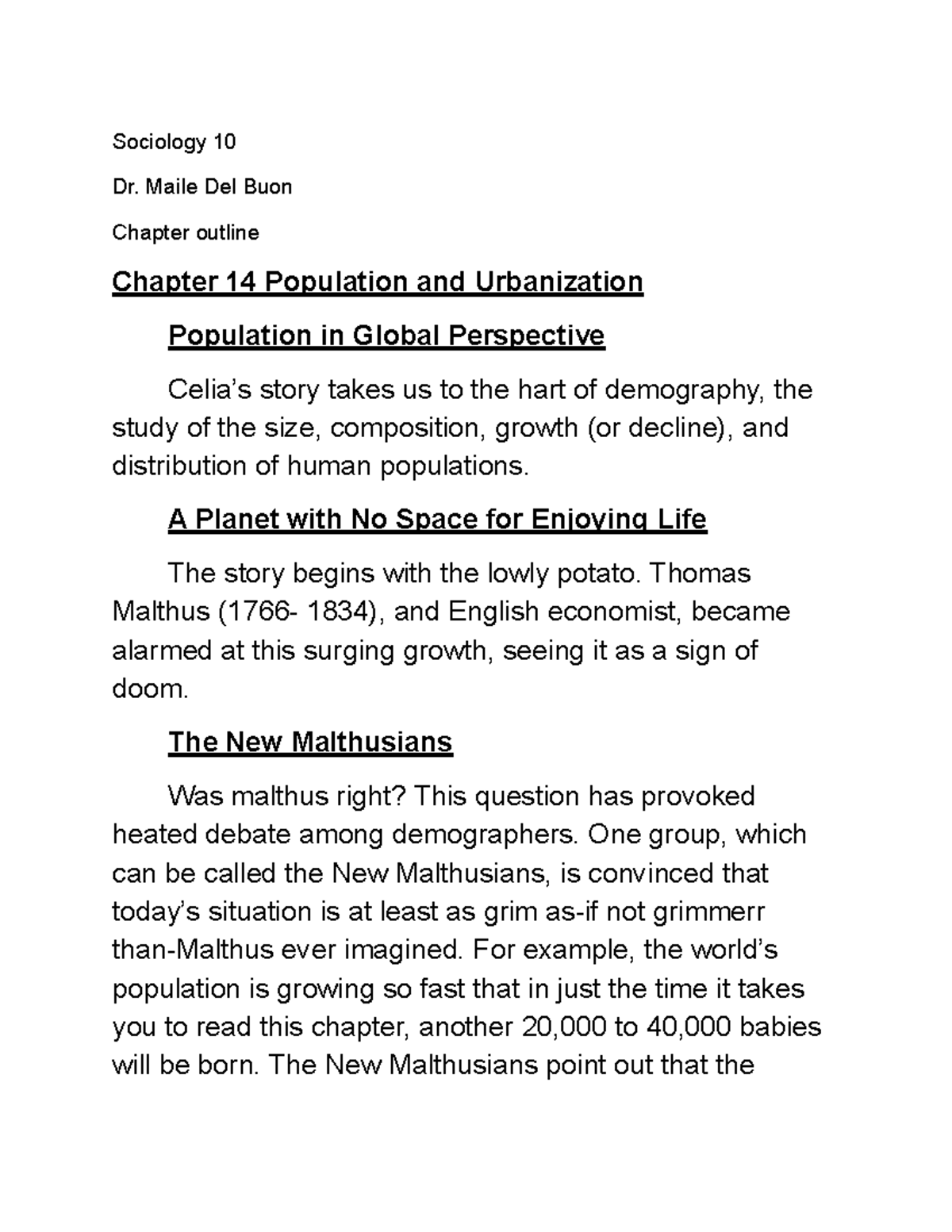 Sociology 10 Chapter 14: Population Dynamics and Urbanization Issues ...