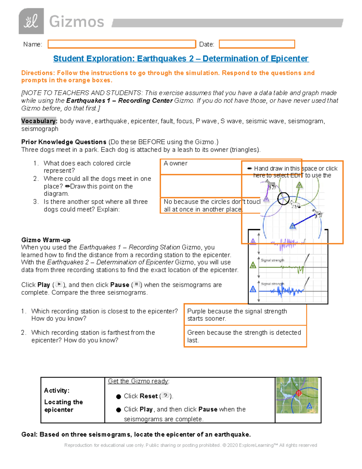 Earthquakes to Epicenter - Name: Date: Student Exploration: Earthquakes ...