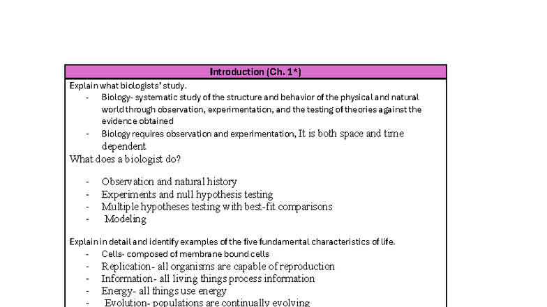 Biology Study Guide: Major Topics in Ecology, Evolution, and Diversity ...