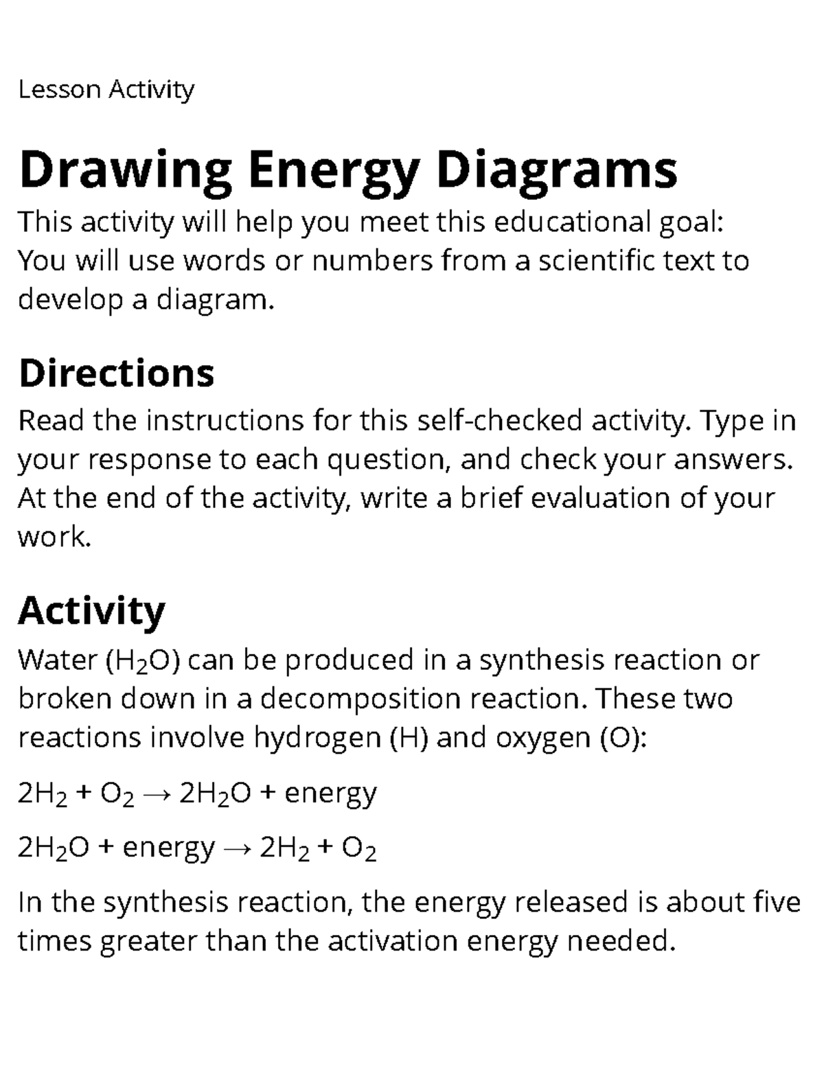 CHEM 101 Energy Changes in Reactions: Energy Diagrams Tutorial - Studocu