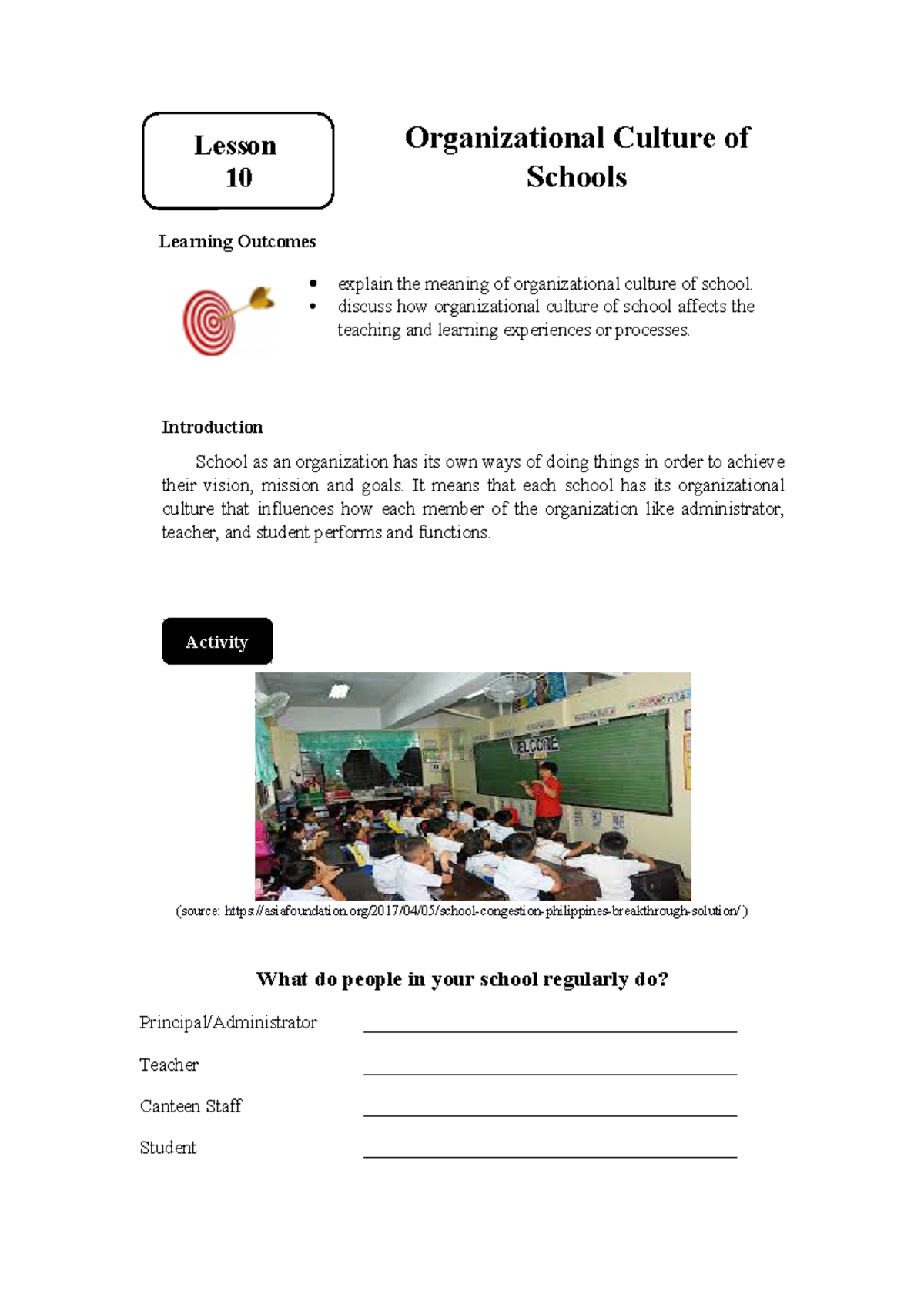 Lesson-10 - Learning Outcomes Introduction School as an organization ...