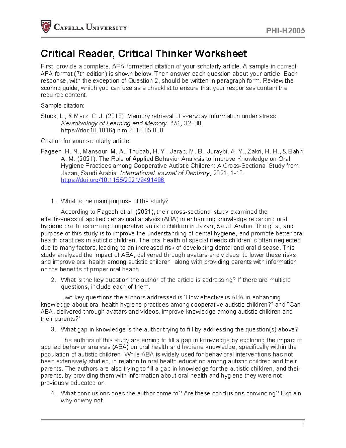 Critical Reader, Critical Thinker Worksheet PHI-H2005 - Studocu