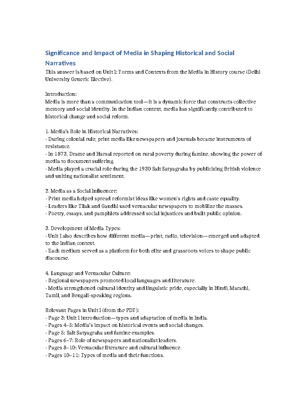 Media's Role in Shaping History & Society - MIH 101: Unit I Insights ...