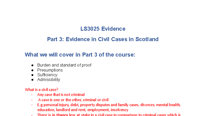 LS3025 Evidence Part 3: Civil Cases in Scotland Overview and Key ...