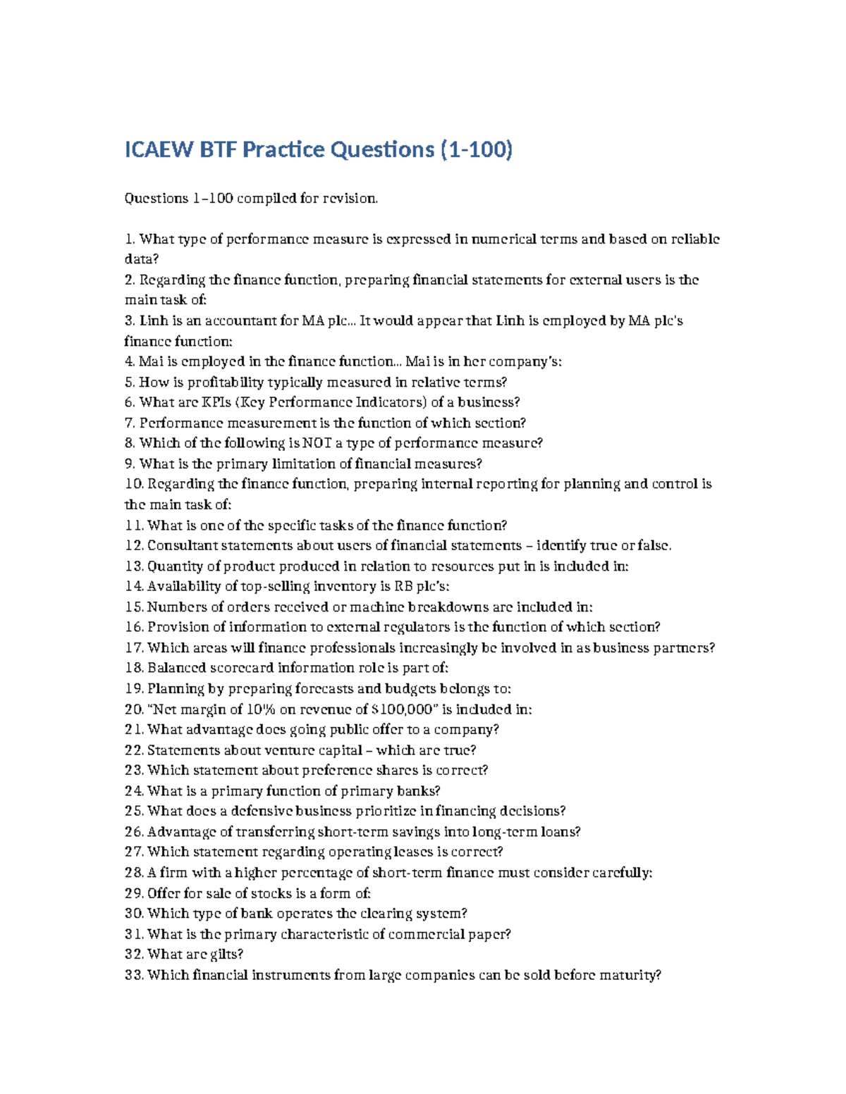 ICAEW BTF Practice Questions for Revision and Study Guide - Studocu