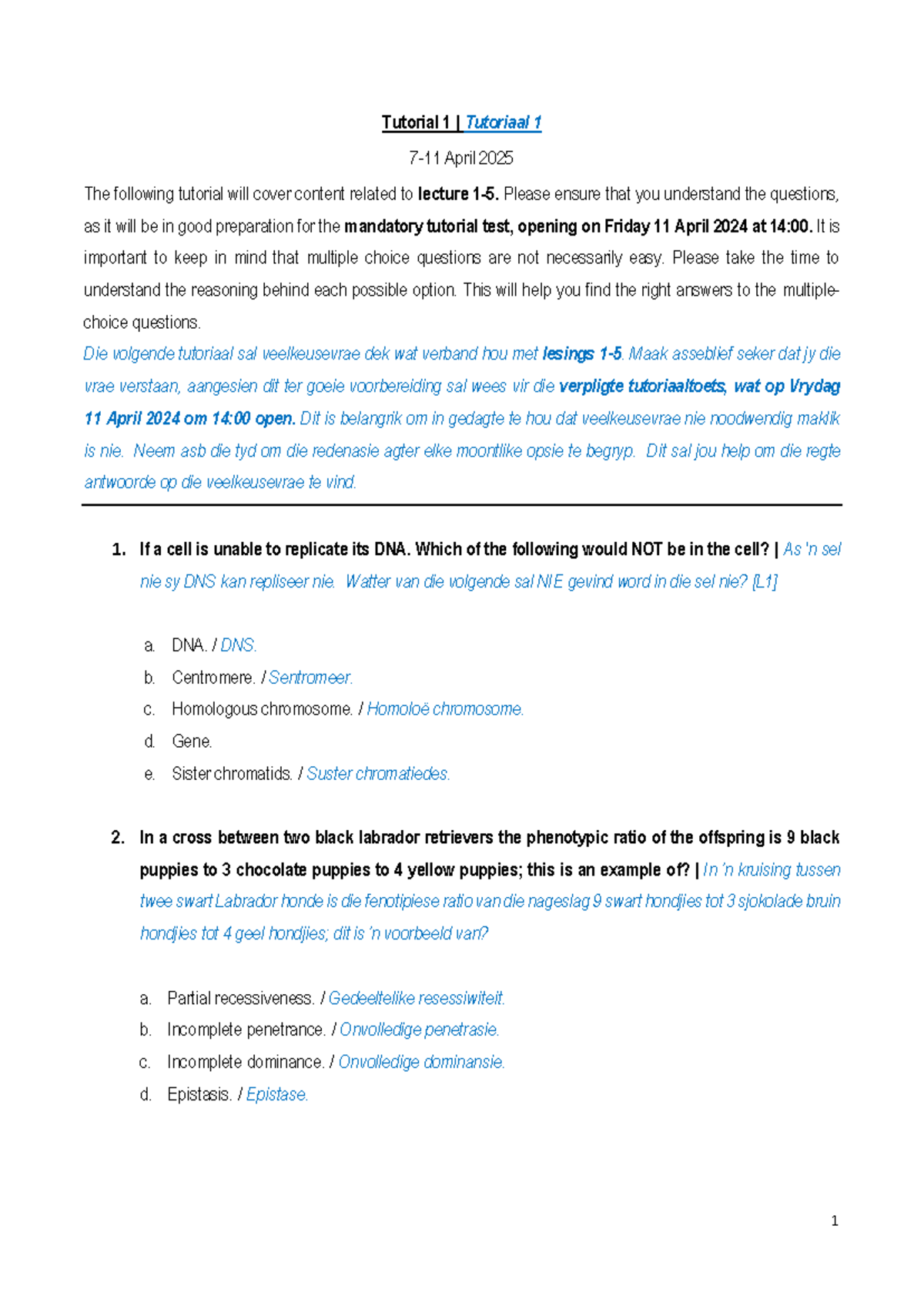 Tutorial 1 | Tutoriaal 1: Preparation for mandatory tutorial test 2024 ...