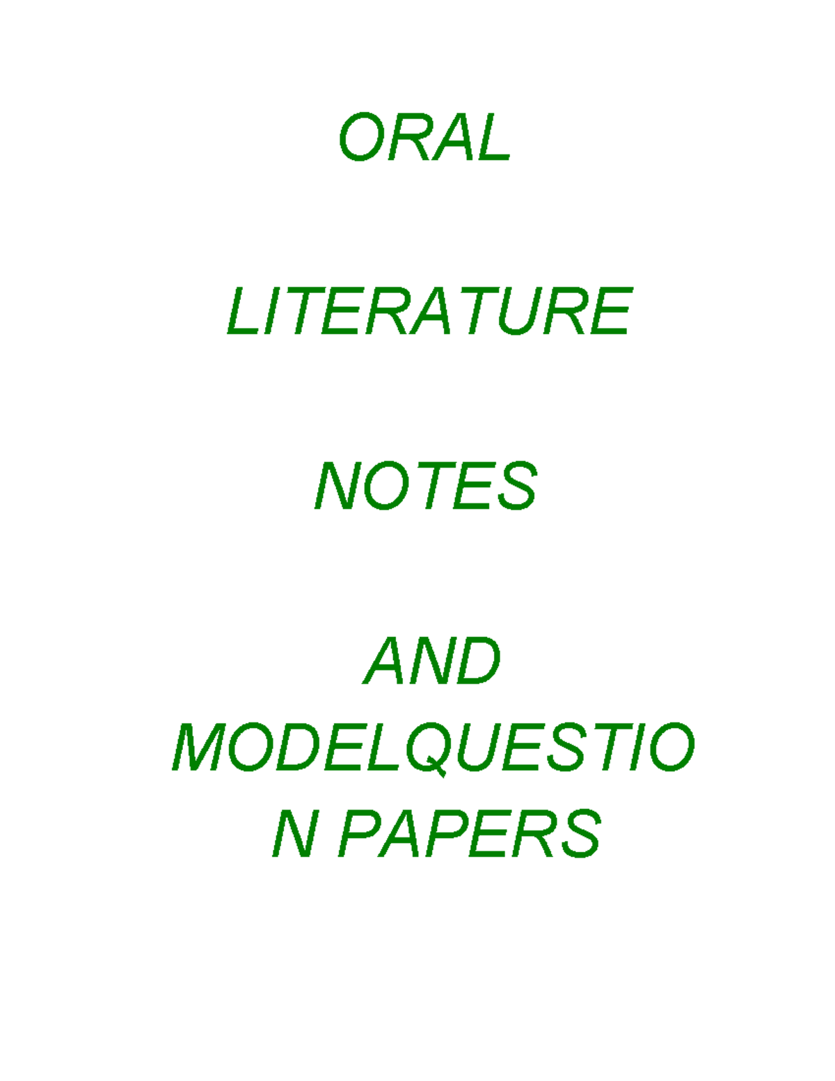 ORAL LITERATURE NOTES: A Comprehensive Guide for KCSE Students - Studocu