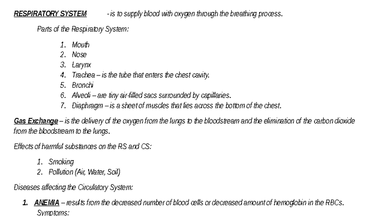 Respiratory System & Circulatory Diseases: Concept Notes (BIO 101 ...