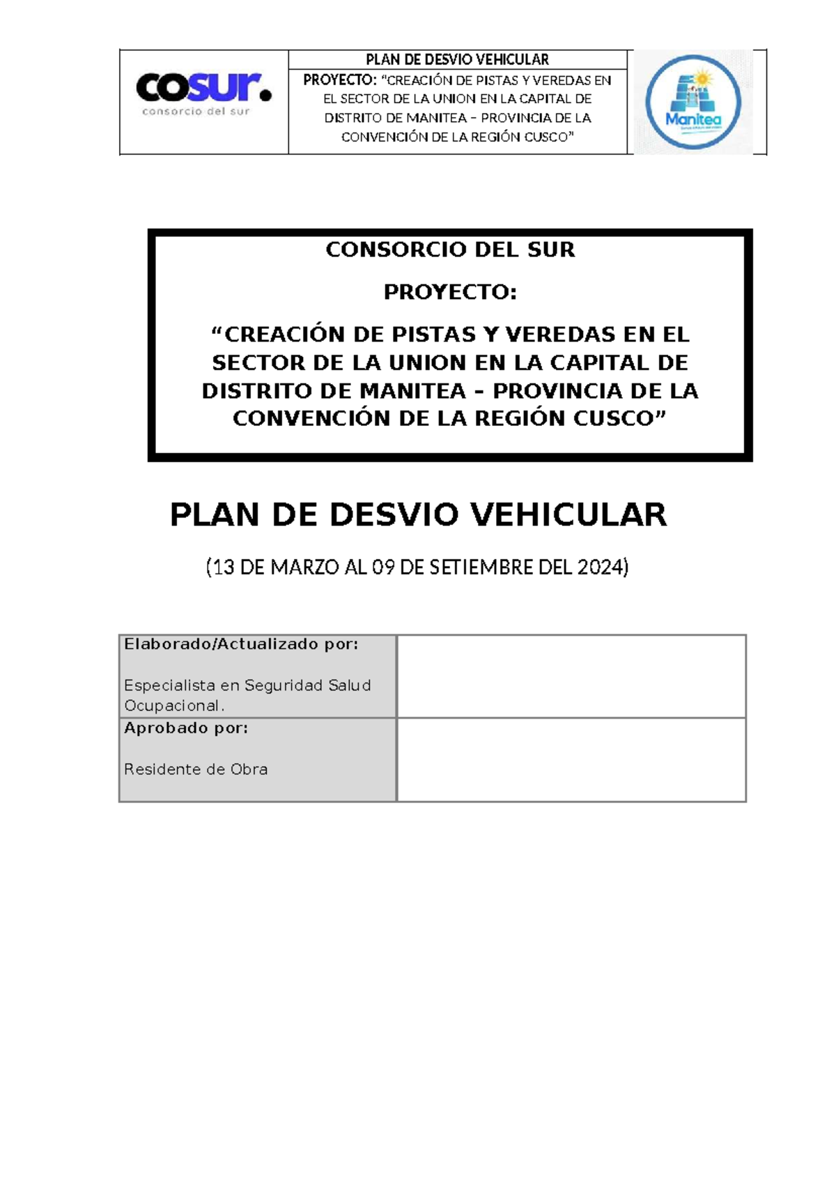 PLAN DE DESVIO VEHICULAR: PISTAS Y VEREDAS EN MANITEA (2024) - Studocu