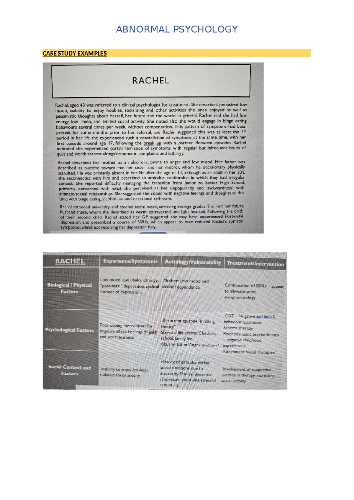 case study guide - PSY391 - ABNORMAL PSYCHOLOGY CASE STUDY EXAMPLES MCQ ...