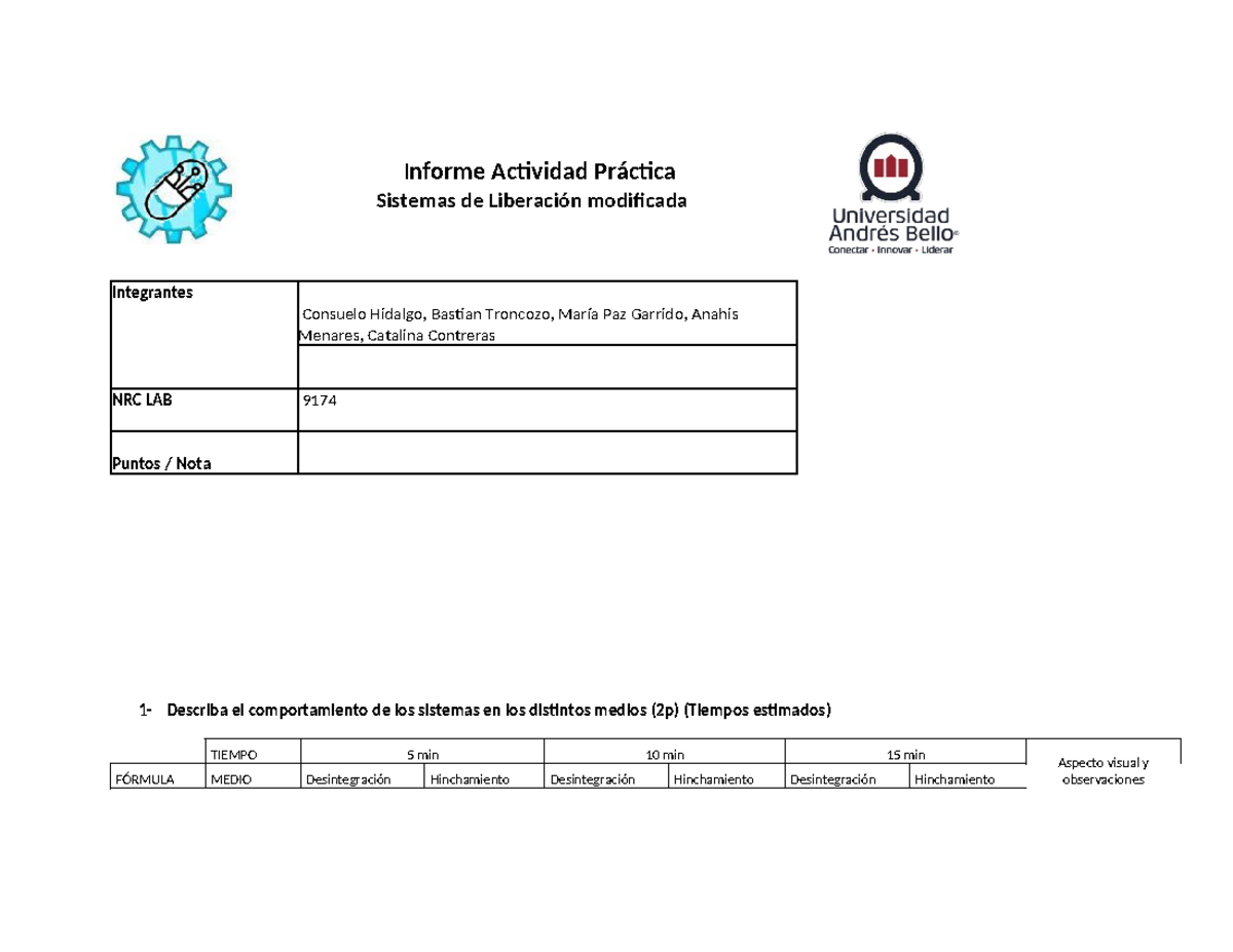 Informe Práctica SLM 2024: Comportamiento de Sistemas de Liberación ...